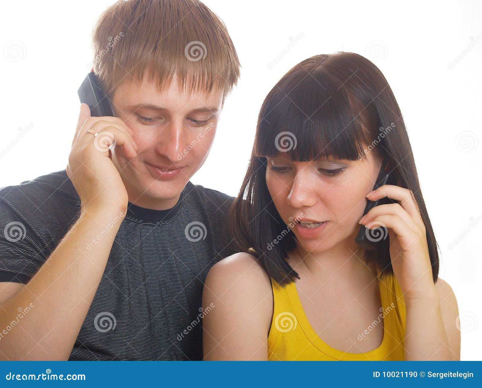 Couple on the Phone Together Stock Photo - Image of friends, eyes: 10021190