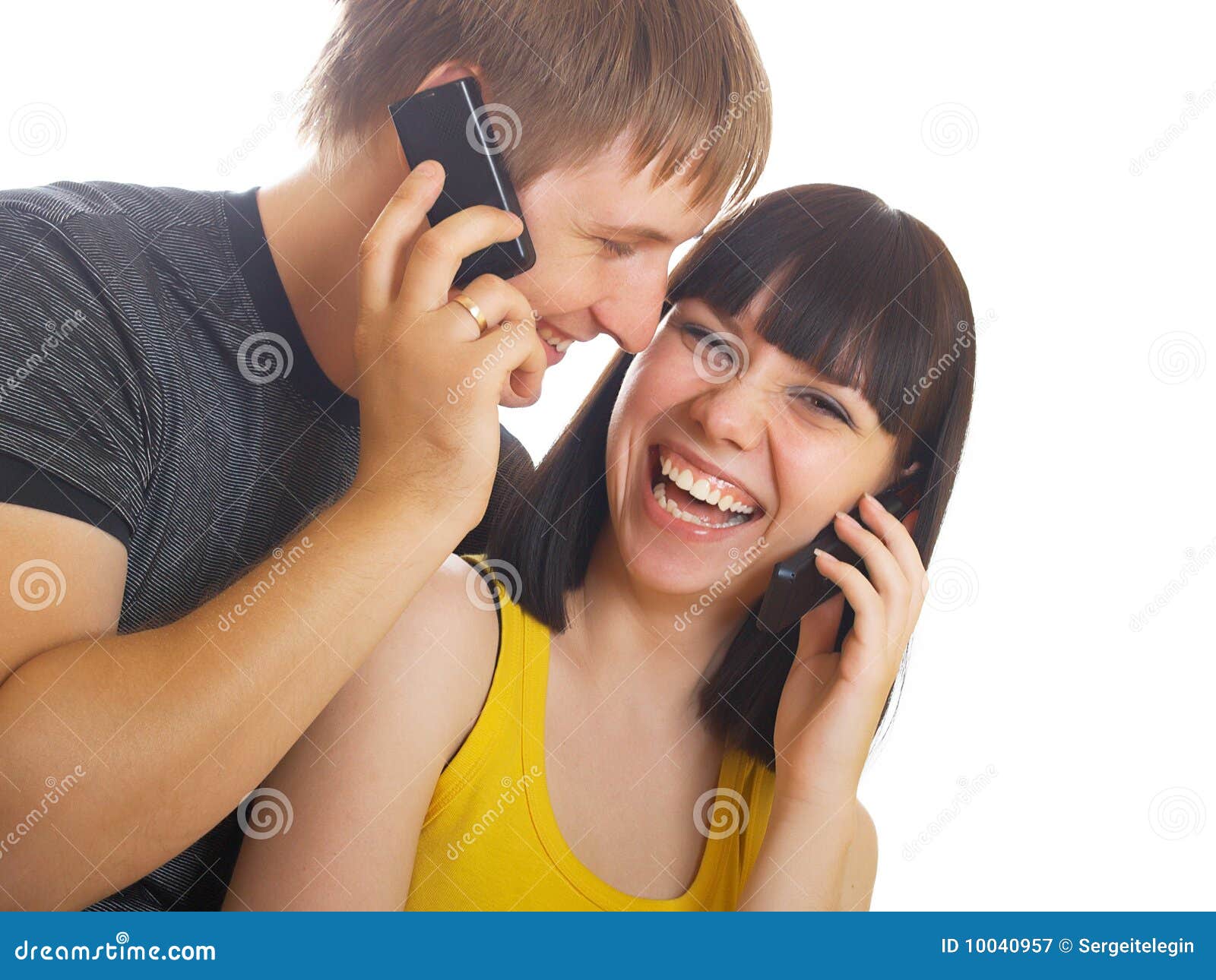 Couple on the Phone Together Stock Image - Image of phone, attractive ...