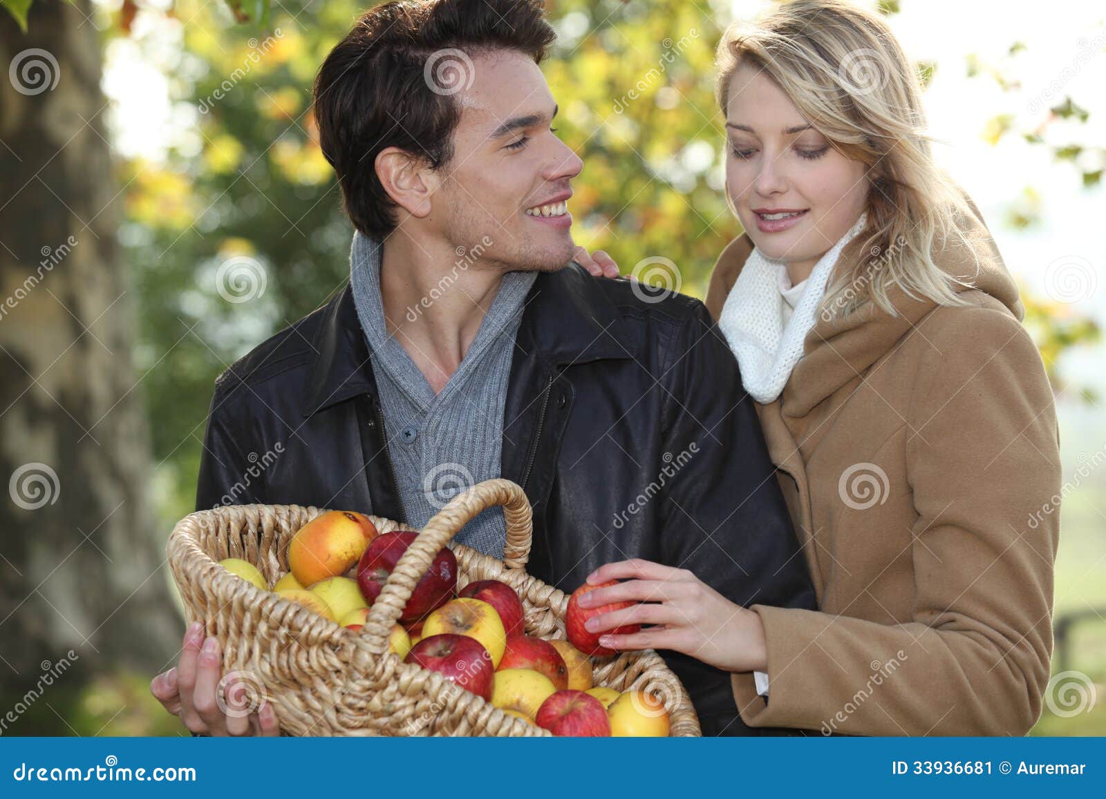 Couple picking apples stock image. Image of garden, girl - 33936681