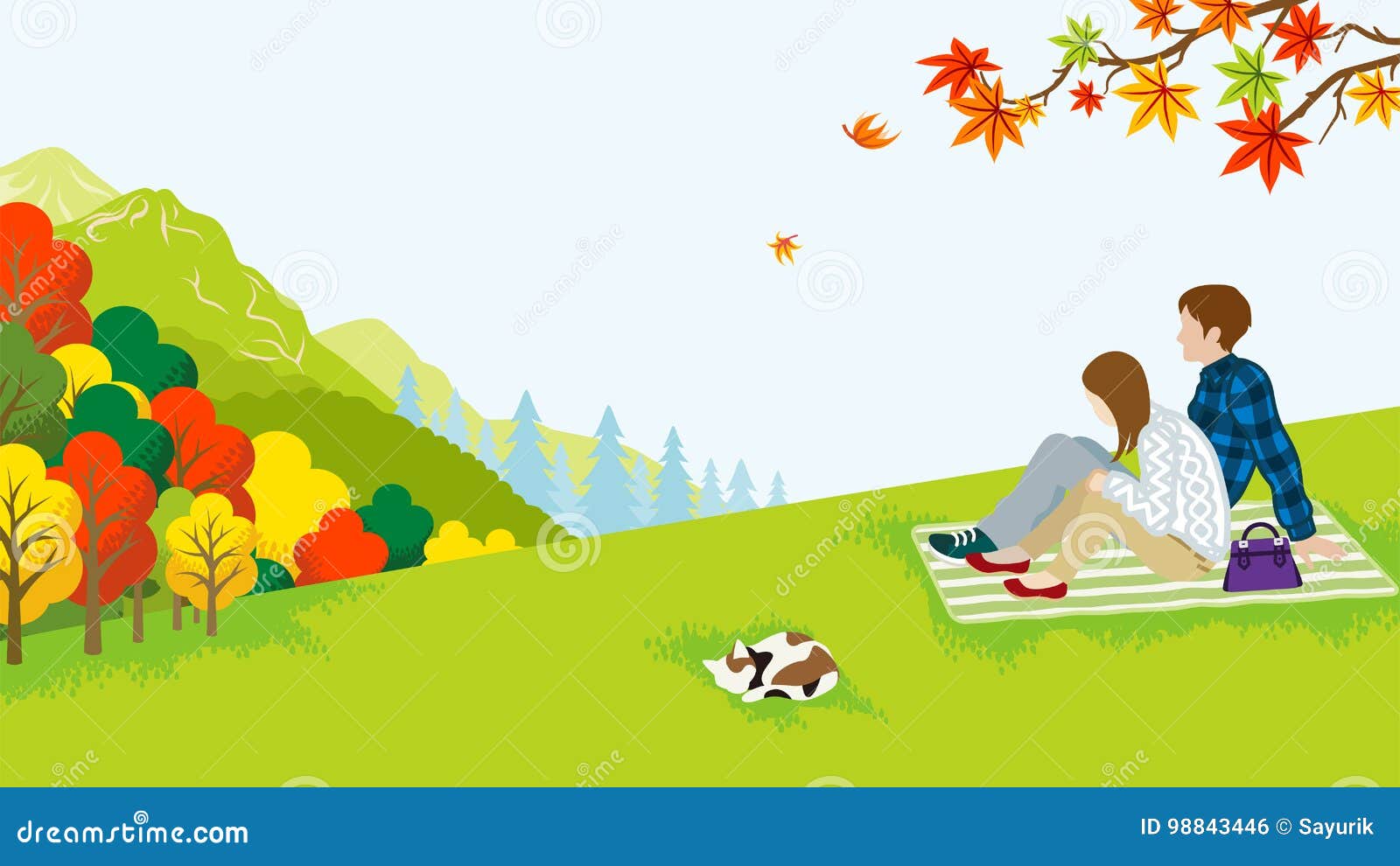 Couple Picnic in the Autumn Nature Stock Vector - Illustration of copy ...