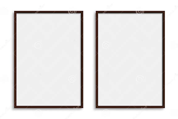 Couple Picture Photo Frames Mockup, Wall Presentation, Black Thin Rectangular Vertical Frame ...