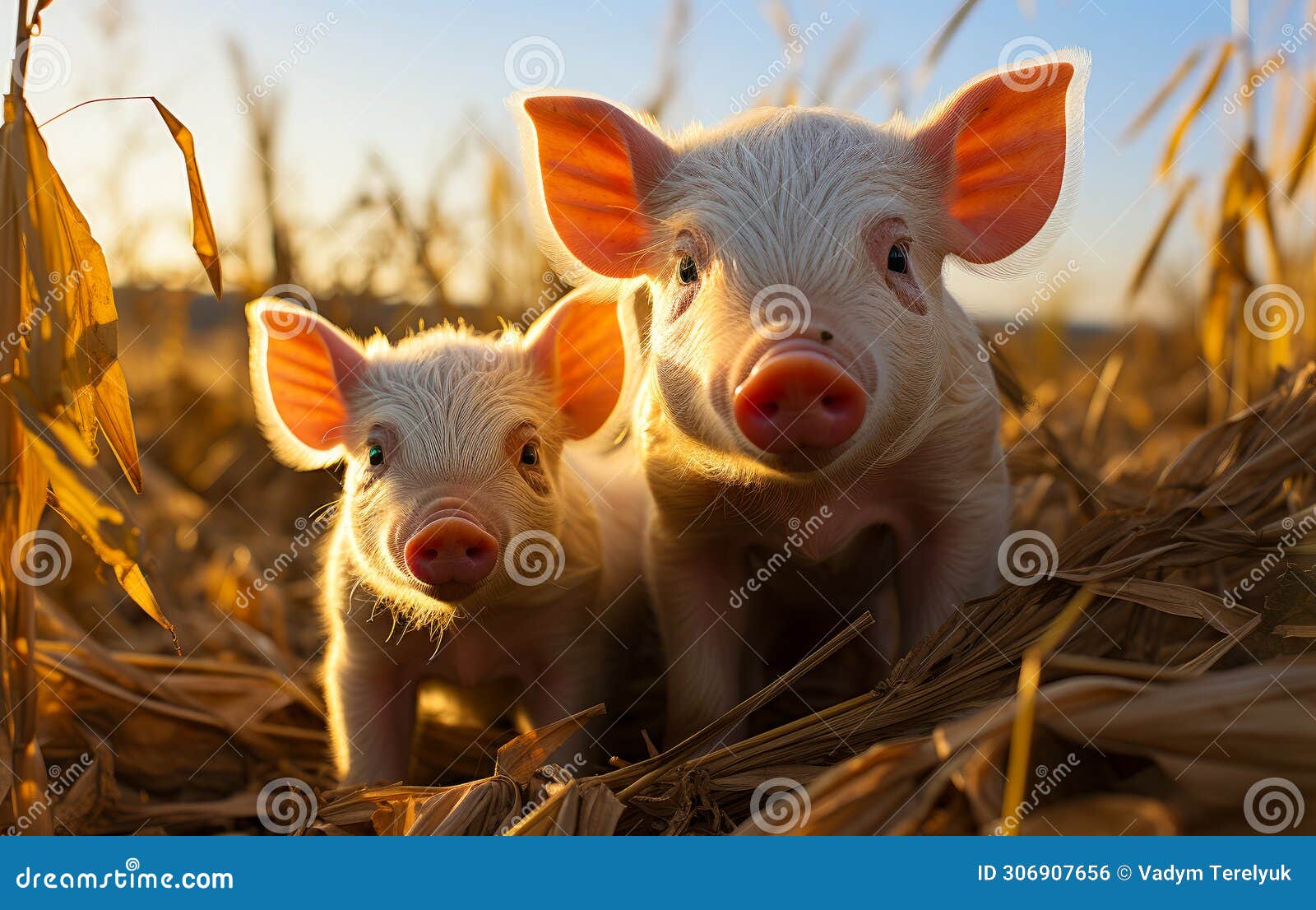 A Couple of Pigs Standing in a Field. Two Little Pigs are Standing in ...