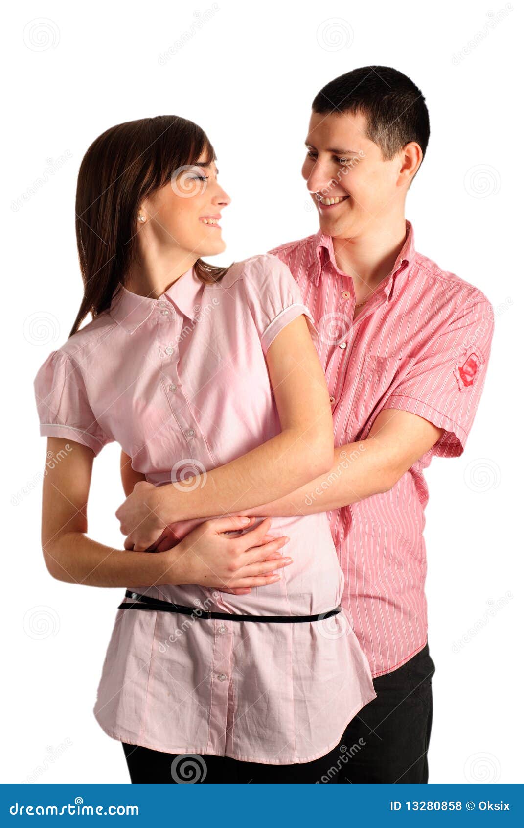 Couple in pink stock photo. Image of beautiful, young - 13280858