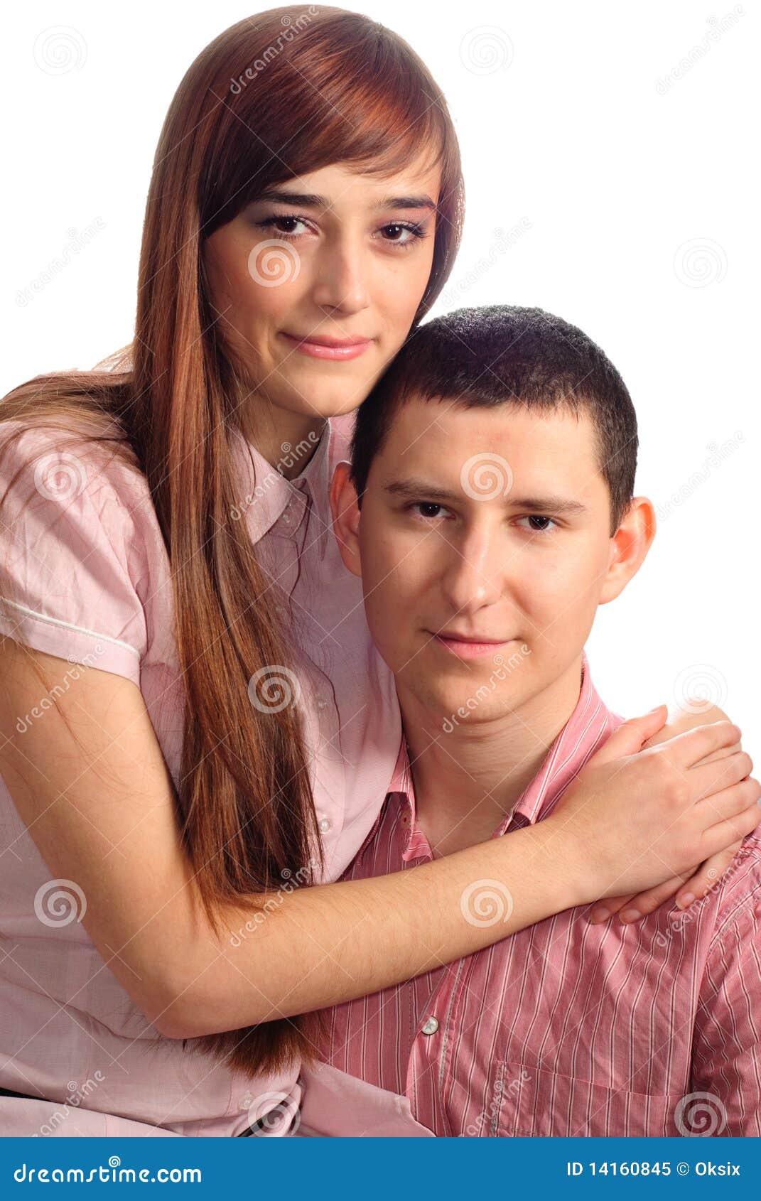 Couple in pink stock image. Image of young, girl, expression - 14160845