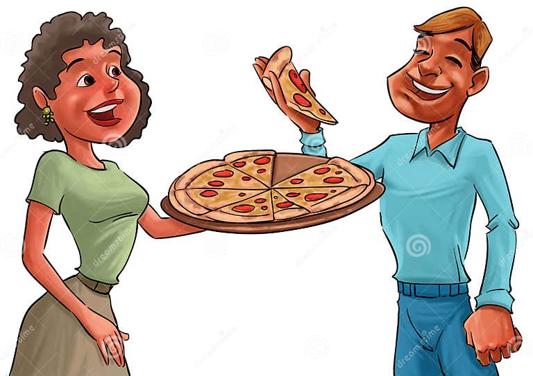 Couple and pizza stock illustration. Illustration of meal - 26128486