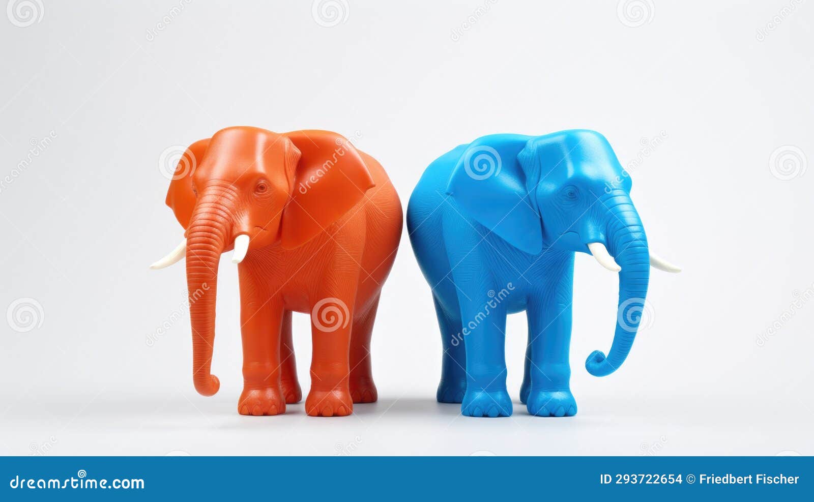 A Couple of Plastic Elephants Standing Next To Each Other Stock Photo ...