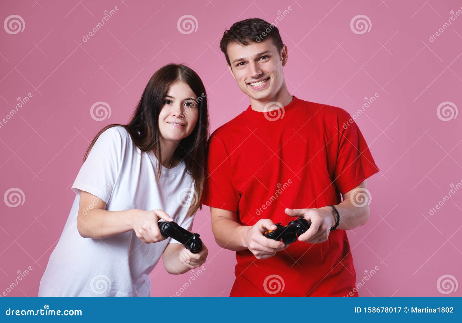 Couple Play a Computer Game on Joysticks Stock Image - Image of ...