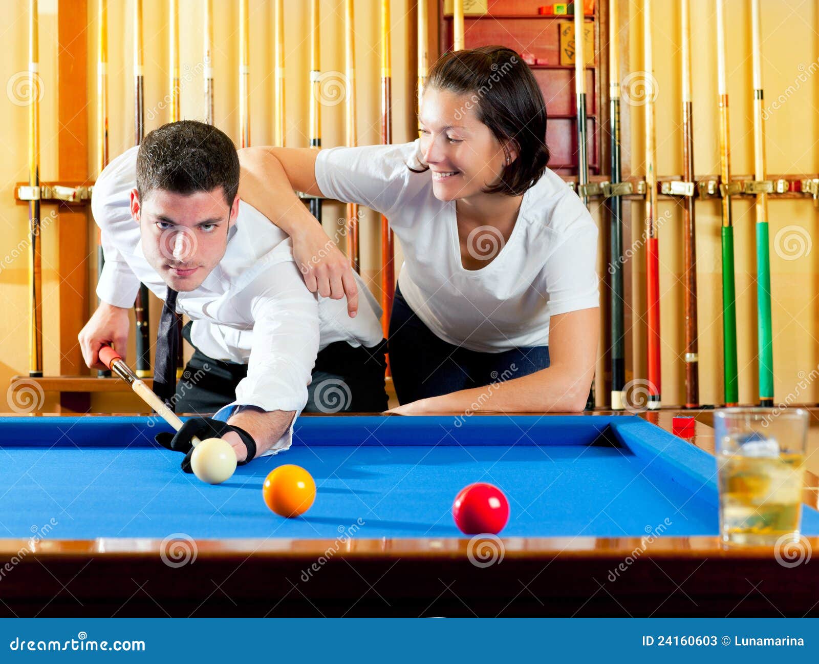 Couple Playing Billiard Expertise Teacher Stock Image - Image of girl ...