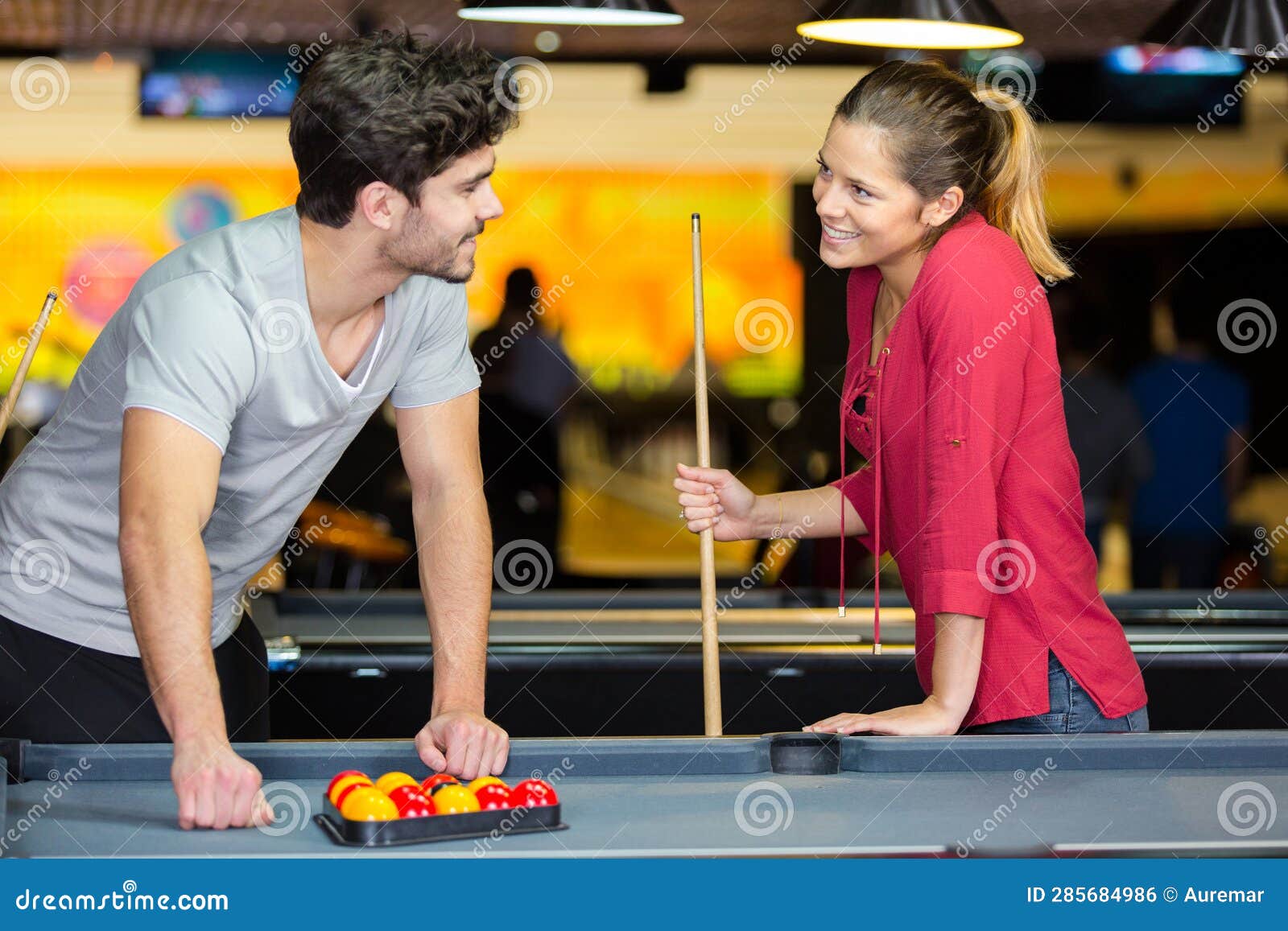 Couple Playing Billiards and Bonding Stock Photo - Image of playing ...