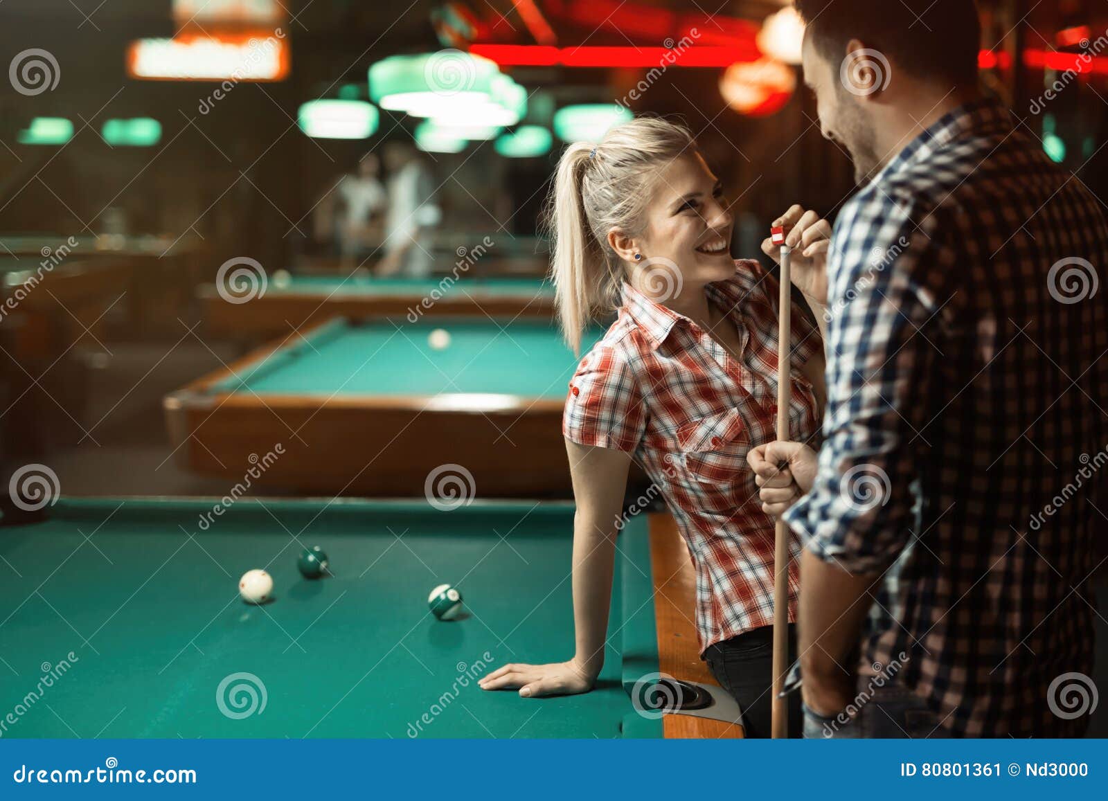 Couple Playing Billiards Together Stock Image - Image of aiming ...