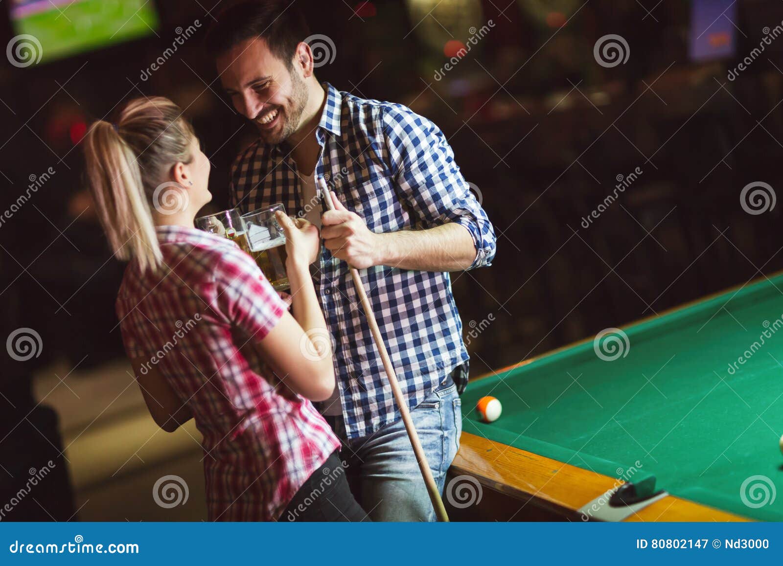 Couple Playing Billiards Together Stock Image - Image of activity ...