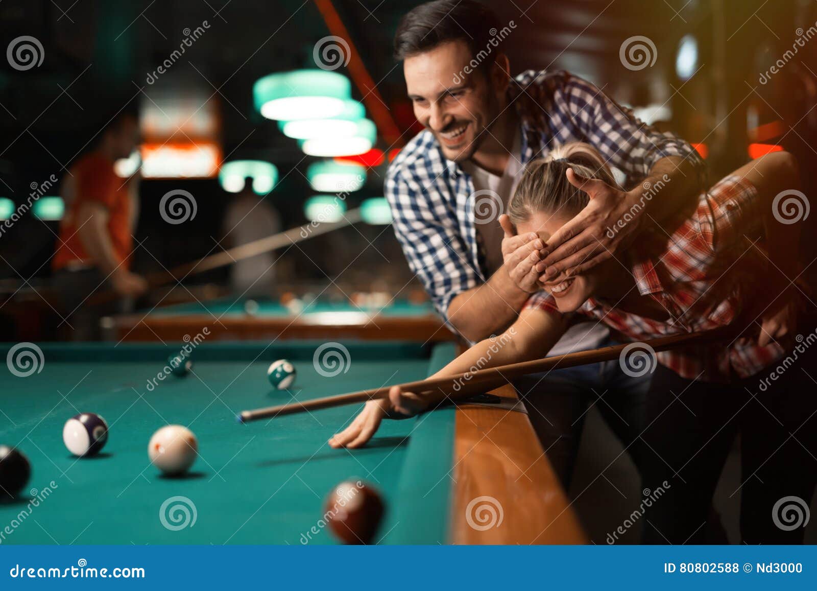 Couple Playing Billiards Together Stock Photo - Image of relaxation ...