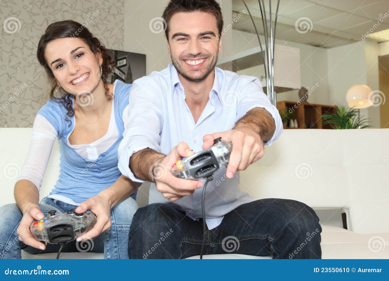 Couple Playing Computer Games Stock Photo - Image of hours, long: 23550610