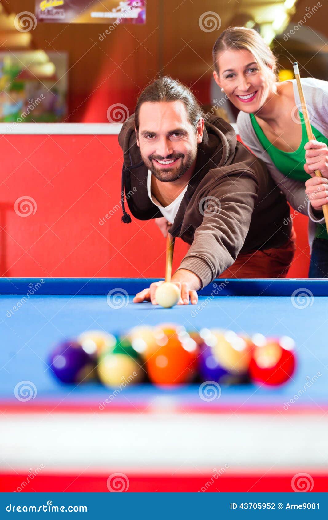 Couple Playing Pool Billiard Game Stock Photo - Image of queue ...