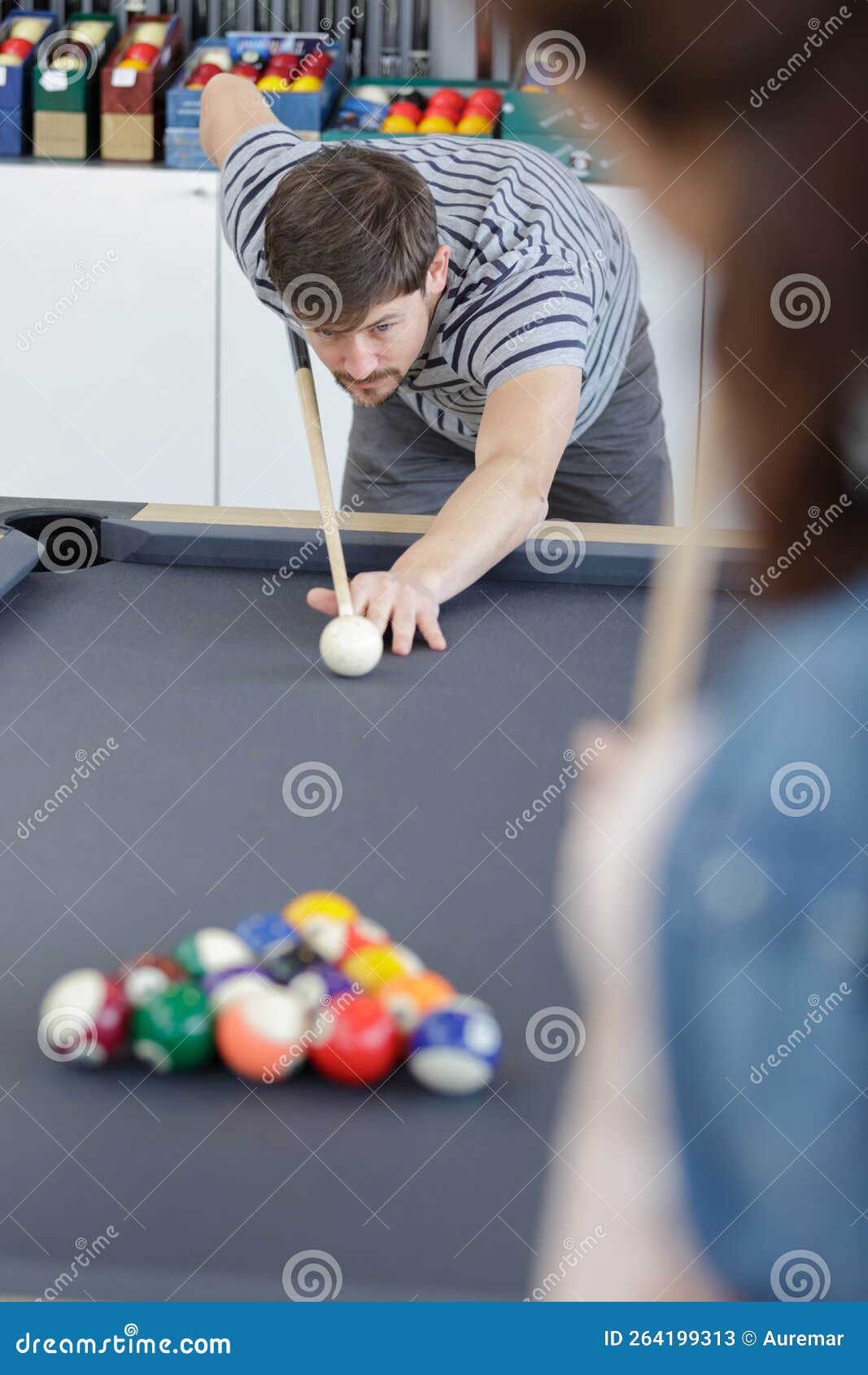Couple playing snooker stock image. Image of group, sports - 264199313