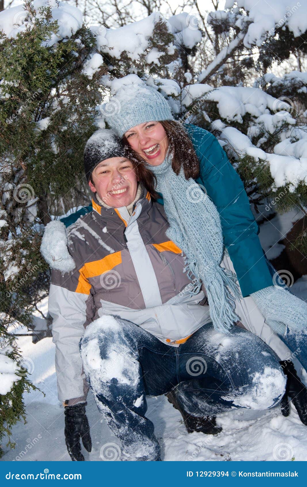 Couple Playing In Snow Stock Images - Image: 12929394