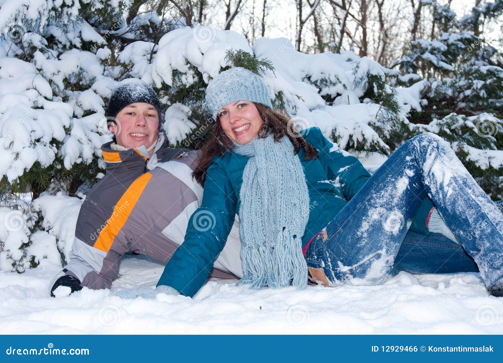 Couple playing in snow stock photo. Image of female, caucasian - 12929466