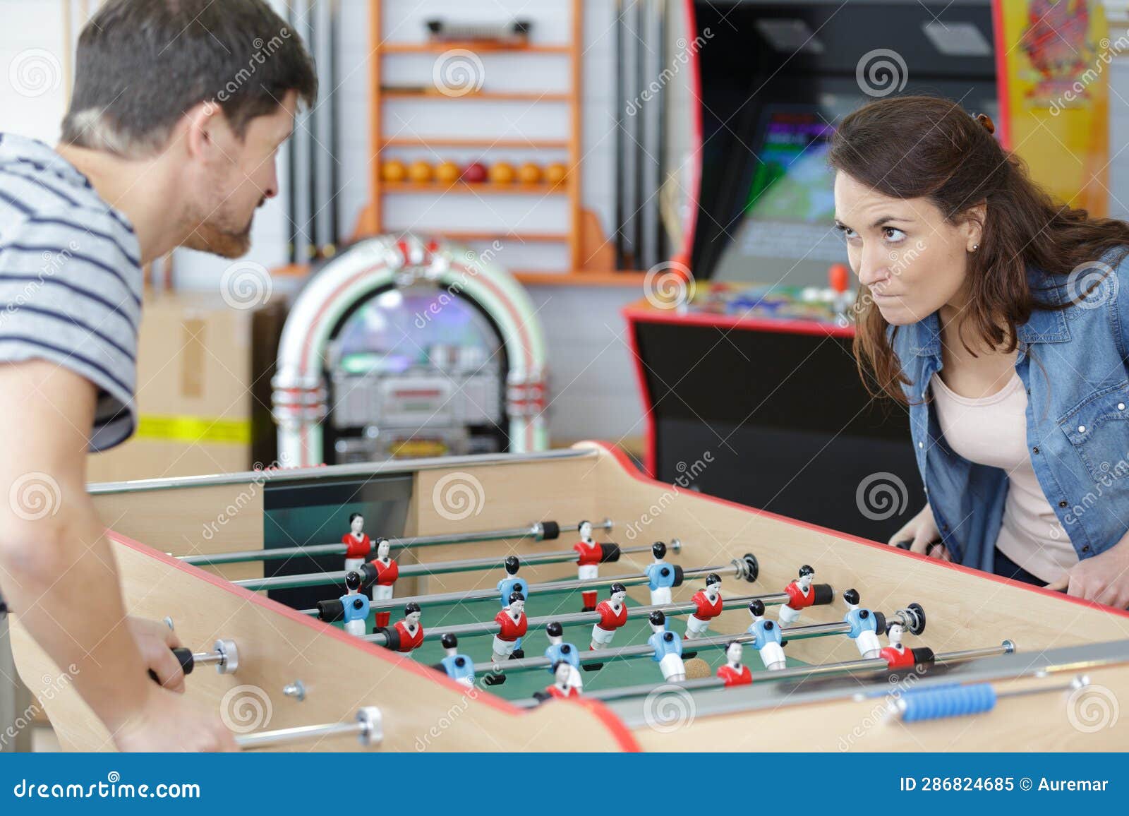 Couple Playing Table Football Stock Image - Image of tablesoccer ...