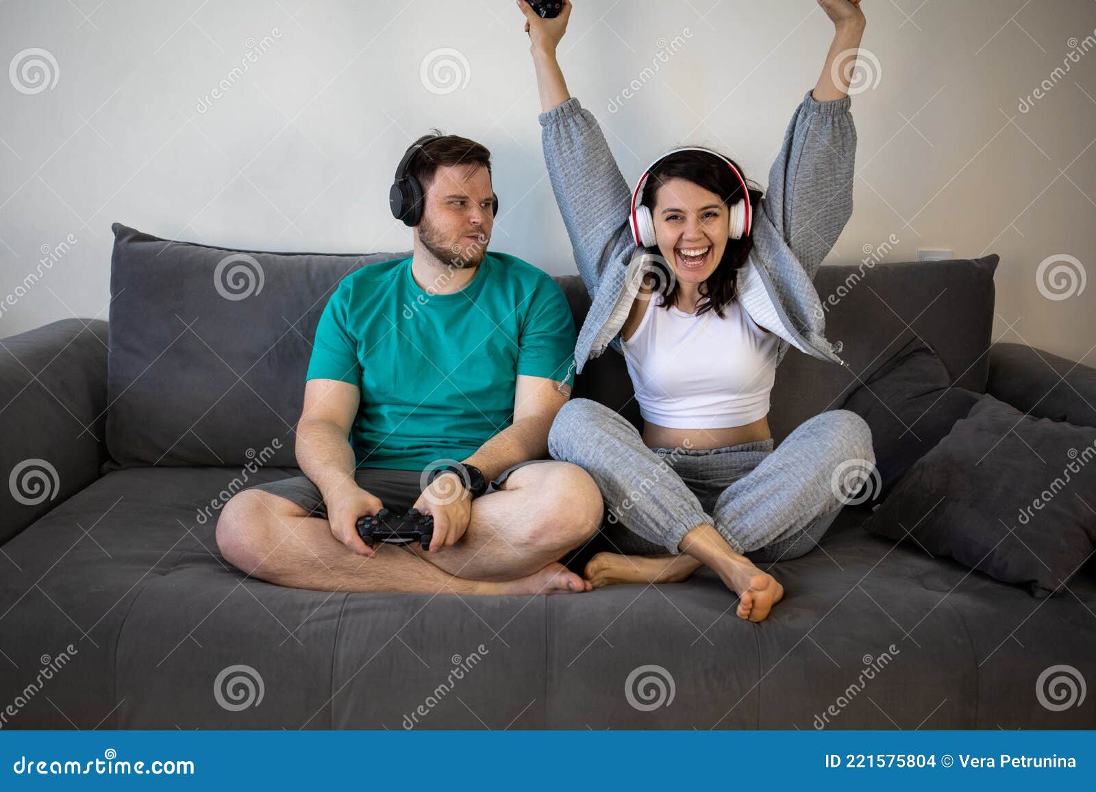 Couple Playing Video Games Together Stock Photo - Image of happiness ...
