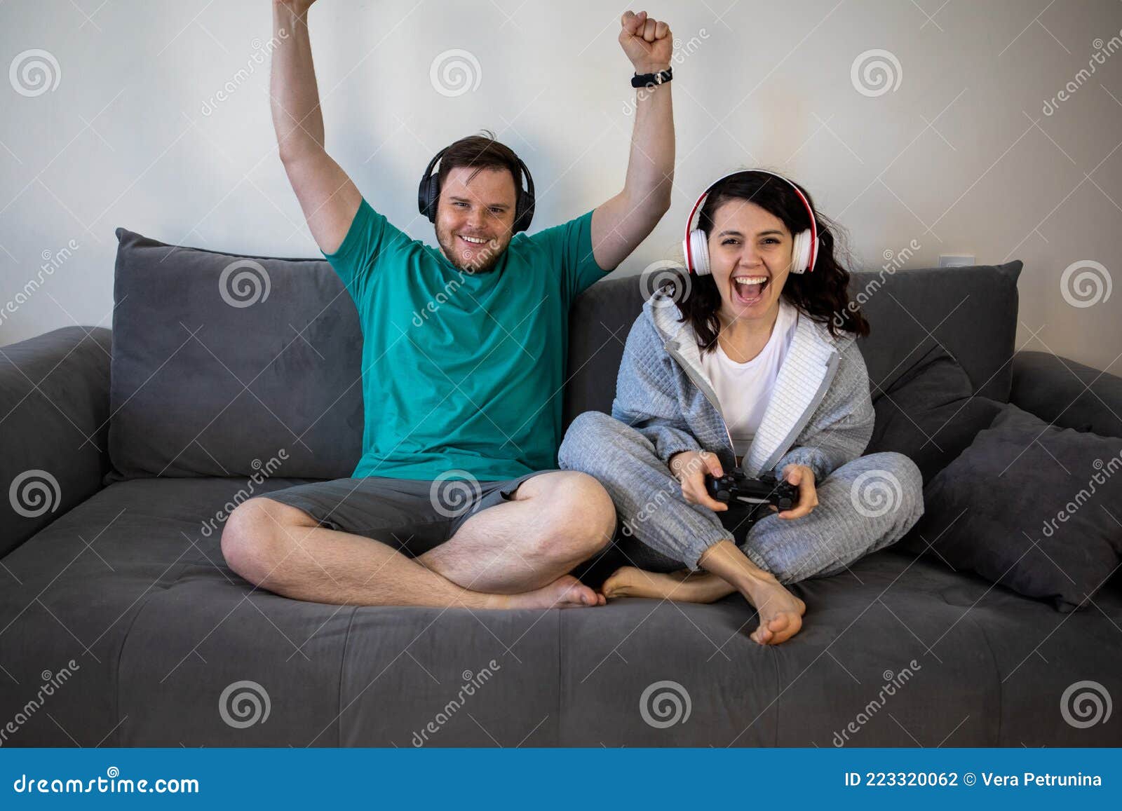 Couple Playing Video Games Together Stock Photo - Image of males ...