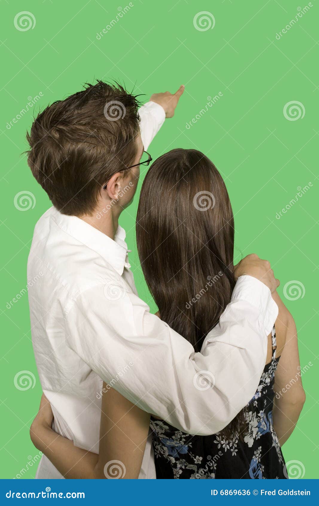 Couple Pointing at Green Screen Stock Photo - Image of woman, green ...