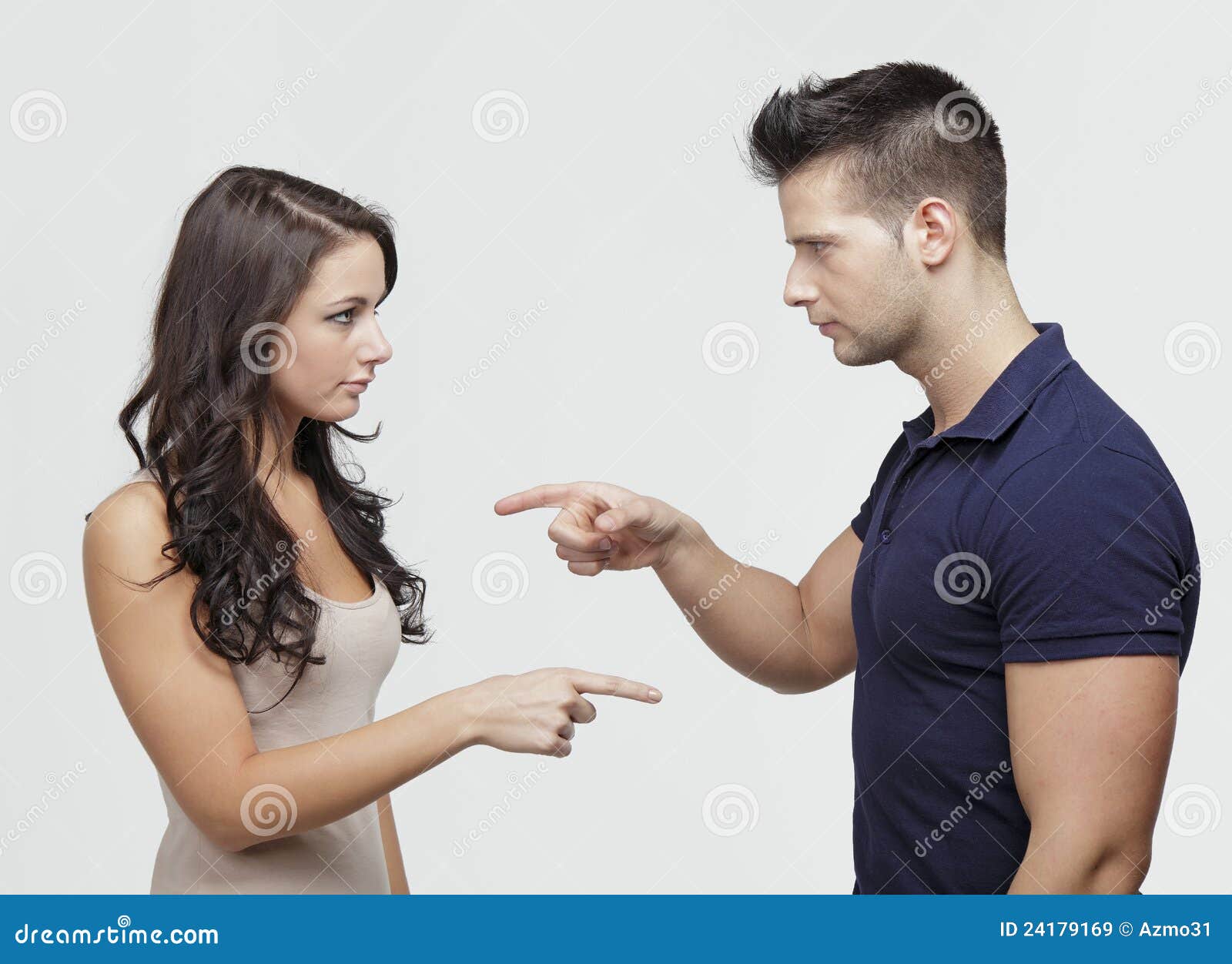 Couple Pointing To Each Other Stock Image - Image of pretty, casual ...