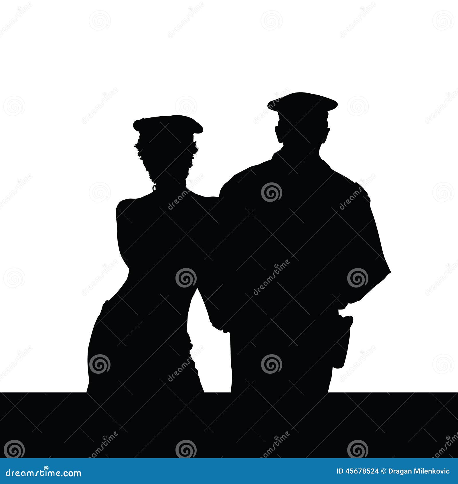 Couple In Police Uniform Silhouette Vector Illustration | CartoonDealer ...