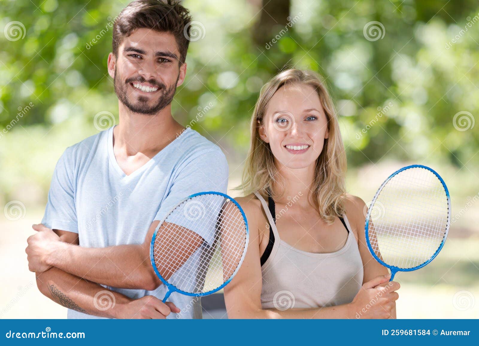 Couple Posing with Badminton Racket Stock Photo - Image of shuttlecock ...