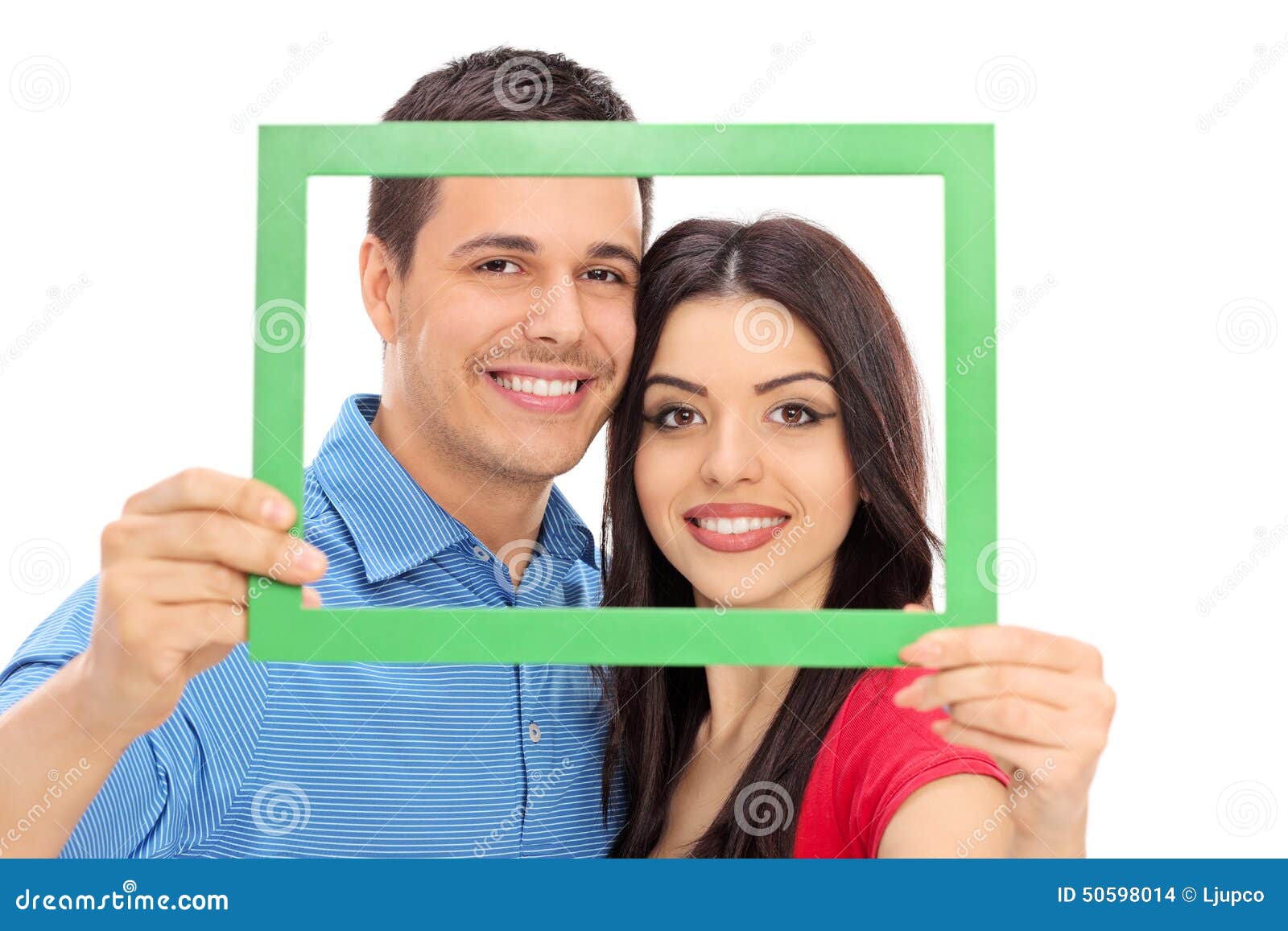 Couple Posing Behind a Green Picture Frame Stock Photo - Image of ...