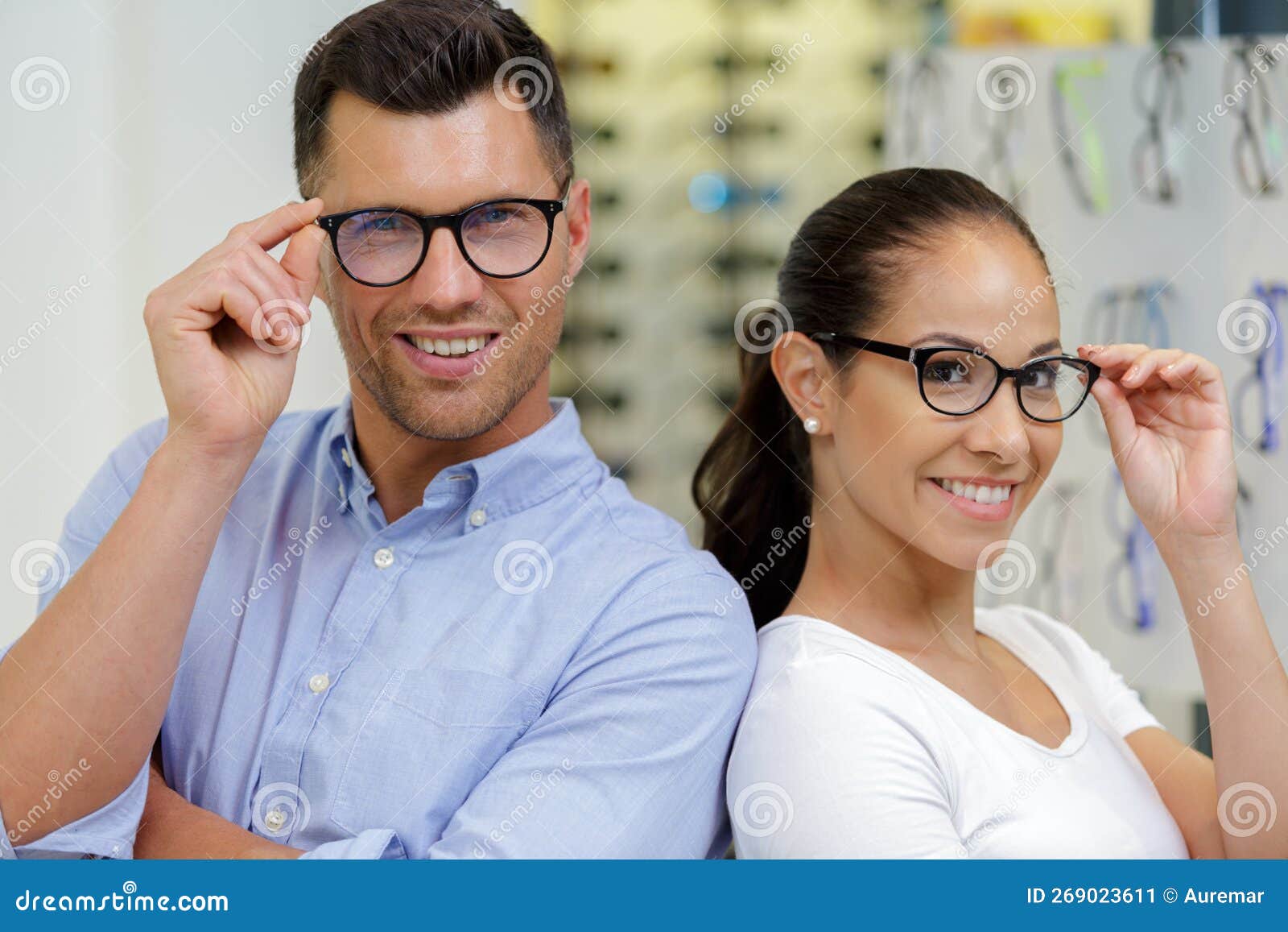 Couple Posing in Optical Shop Stock Image - Image of retail, price ...