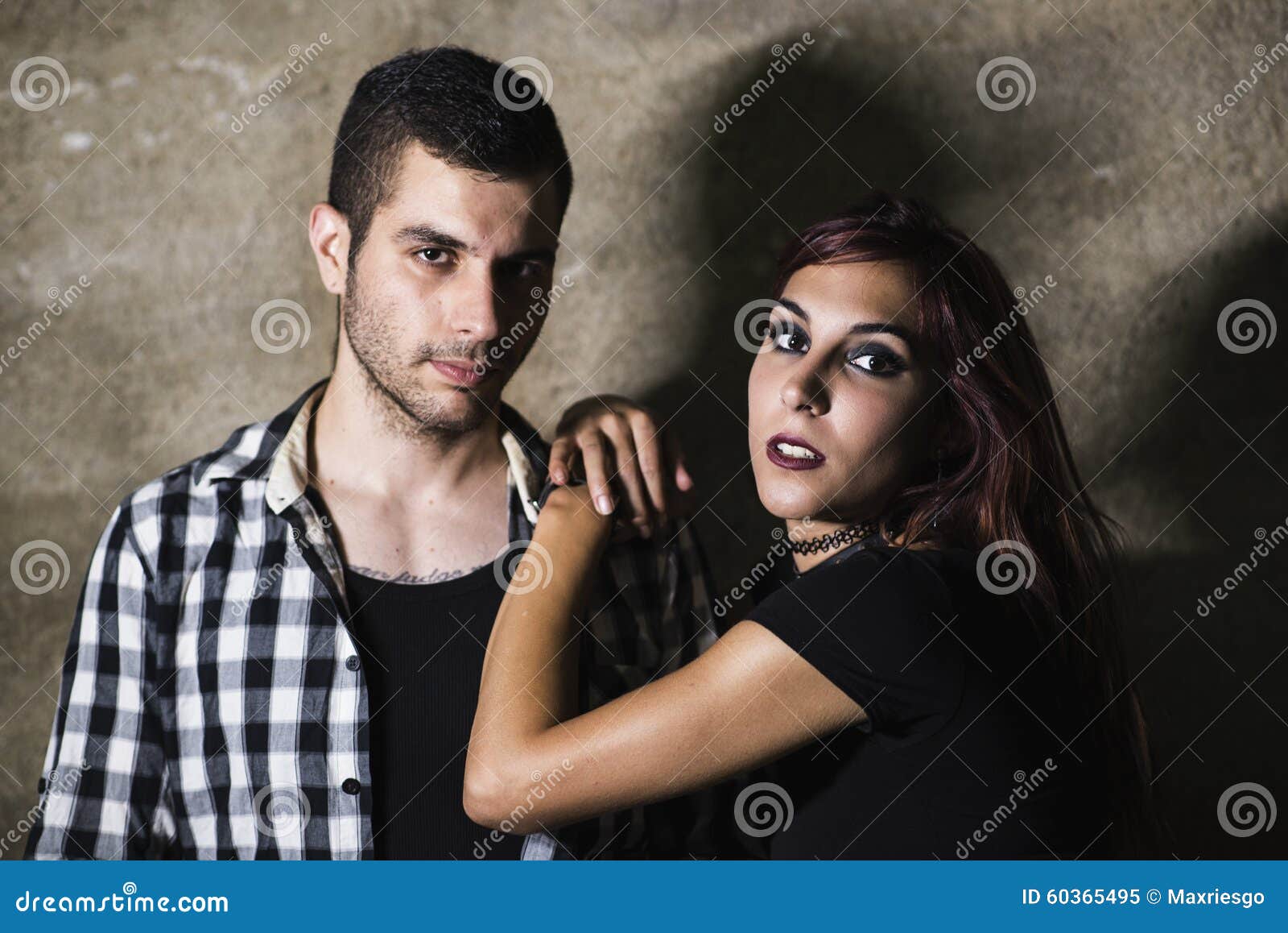 Couple Posing on Wall with Night Stock Image - Image of seductive ...