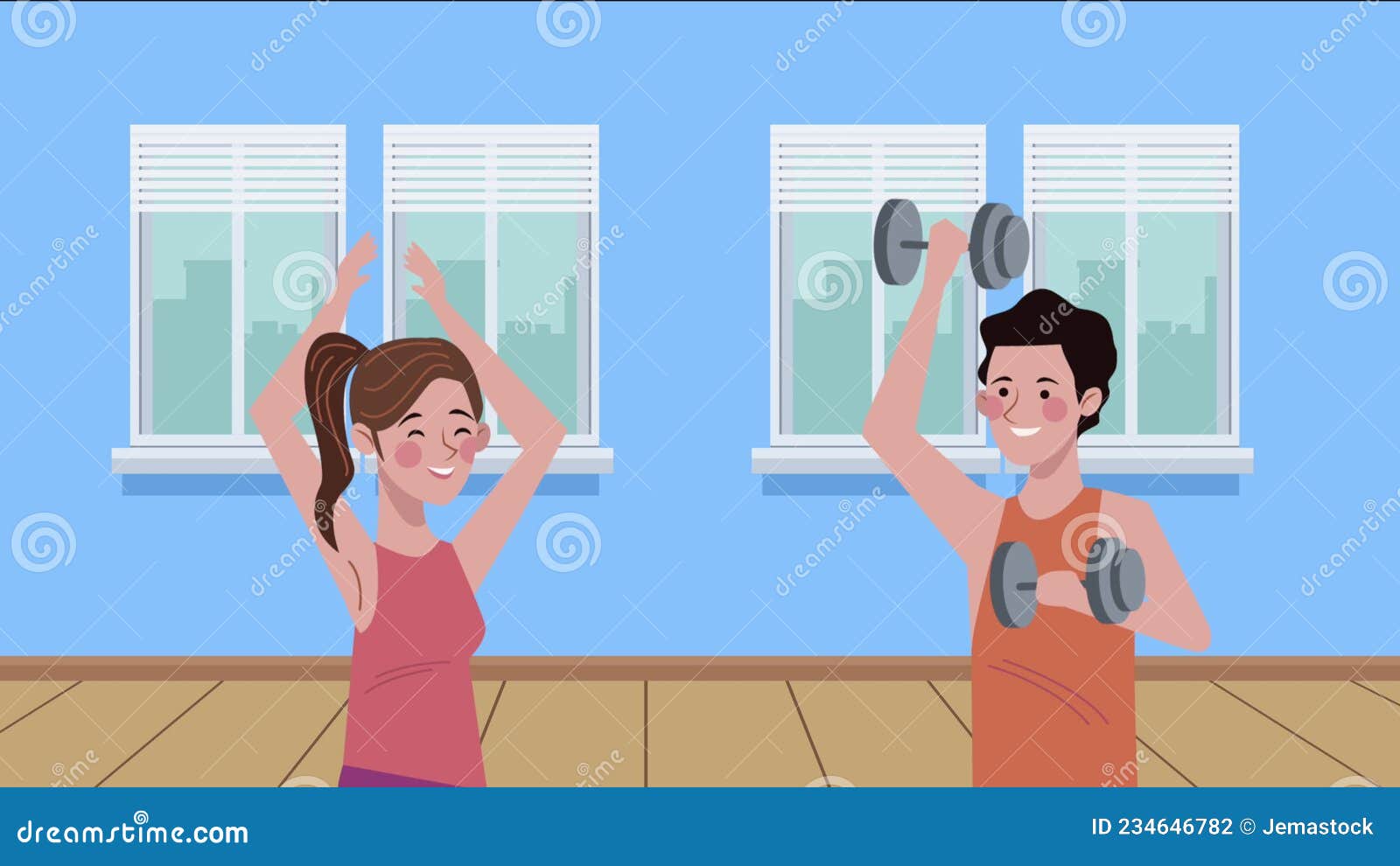 Couple Practicing Exercise Characters Animation Stock Footage - Video ...