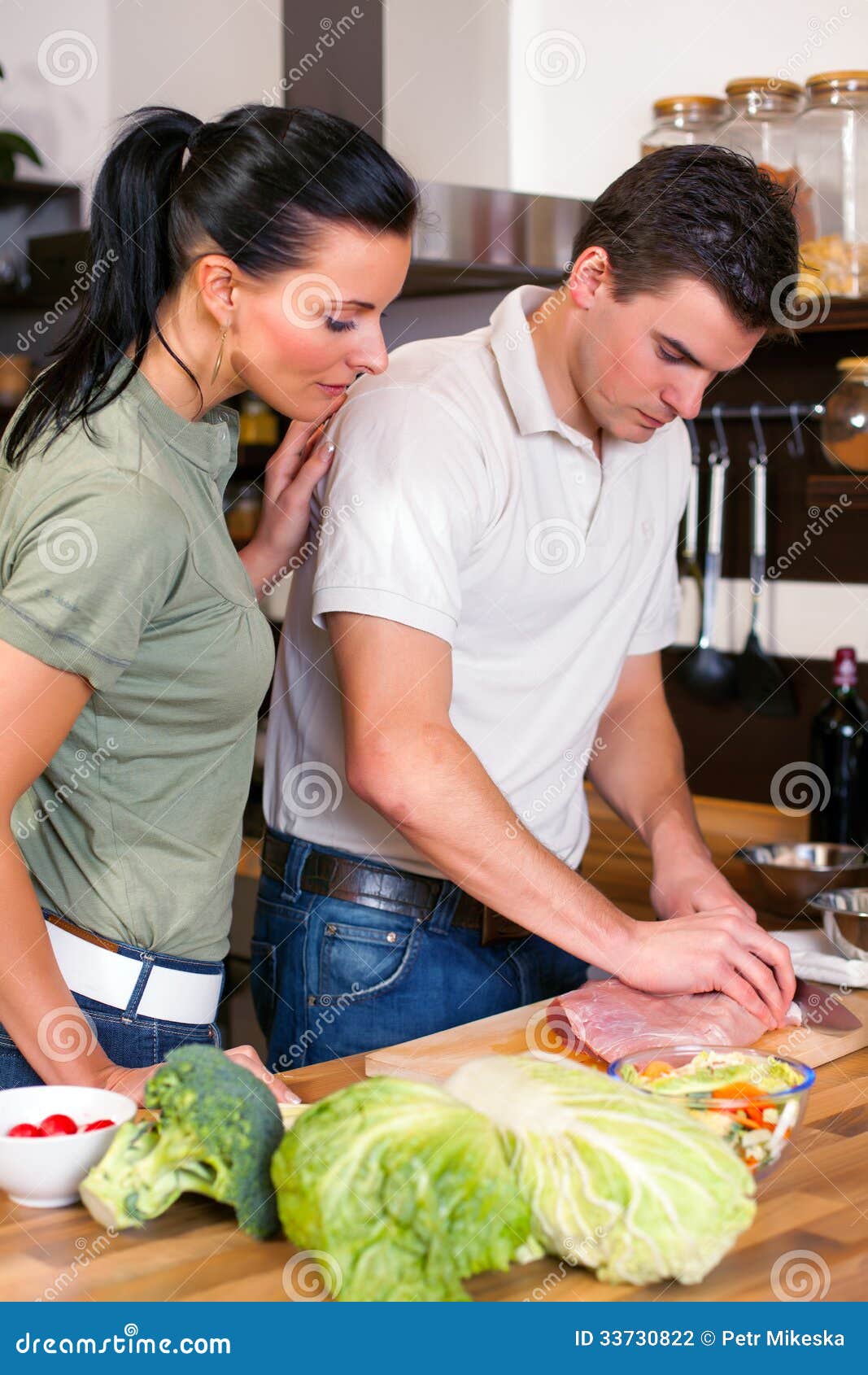 Couple Preparing Lunch in Kitchen Stock Photo - Image of family, health ...