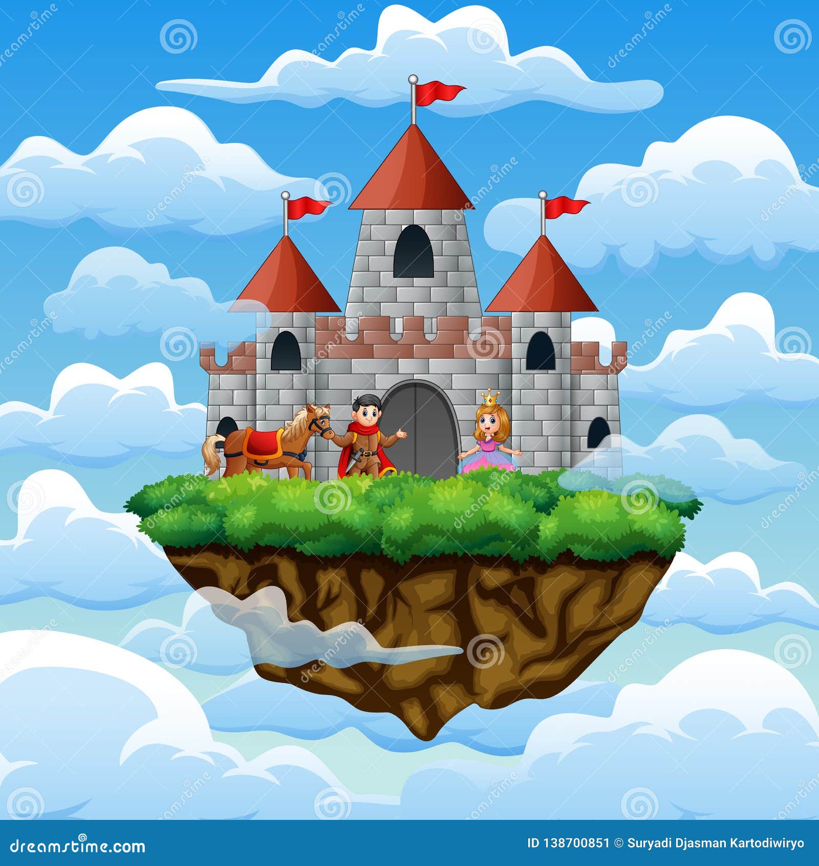 A Couple Prince and Princess in a Castle on the Cloud Stock Vector ...