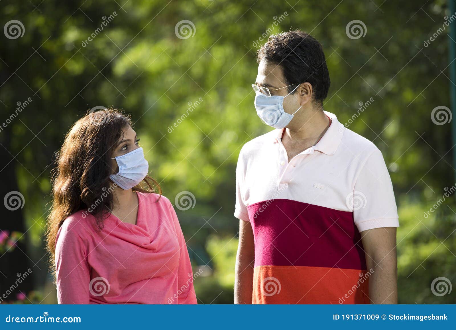 Couple with Protective Face Mask at Park Stock Image - Image of covid19 ...