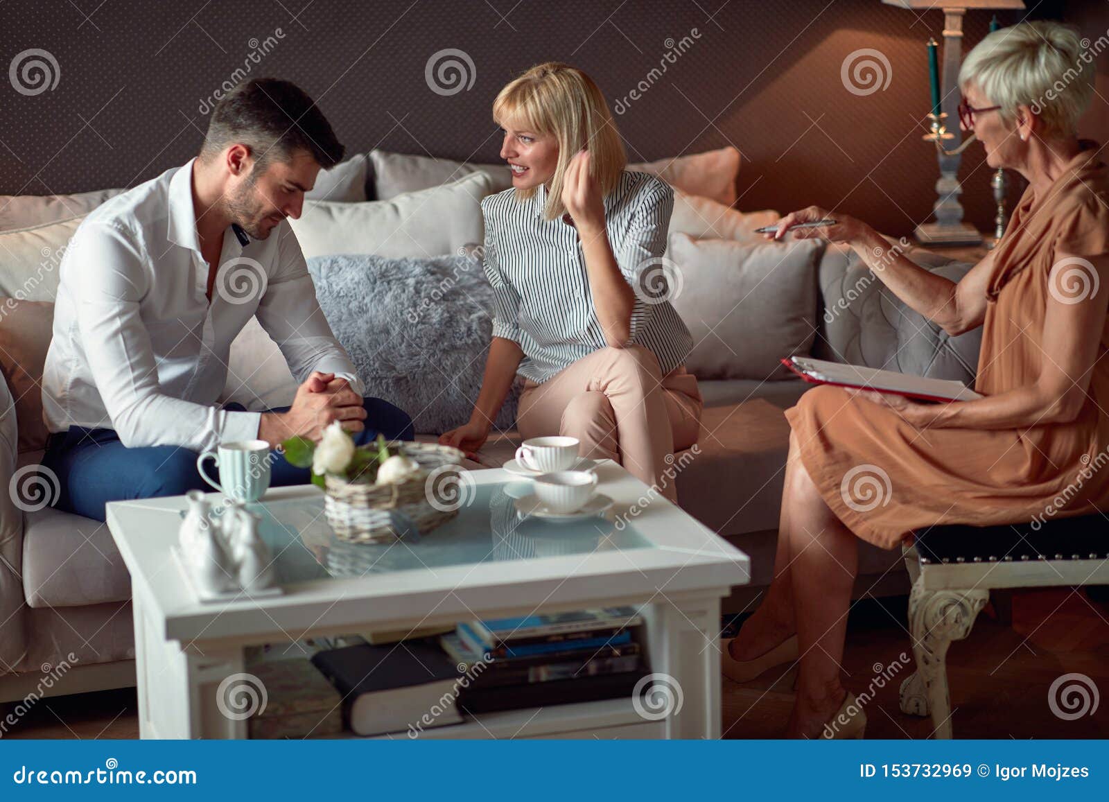 Couple with Psychologist Solving Problem in Relationship Stock Image ...