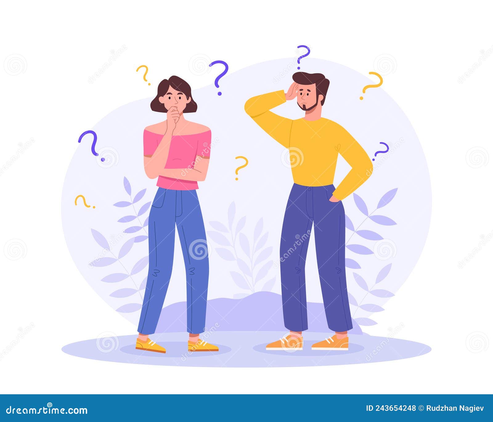 Couple with Question Marks Concept Stock Vector - Illustration of head ...