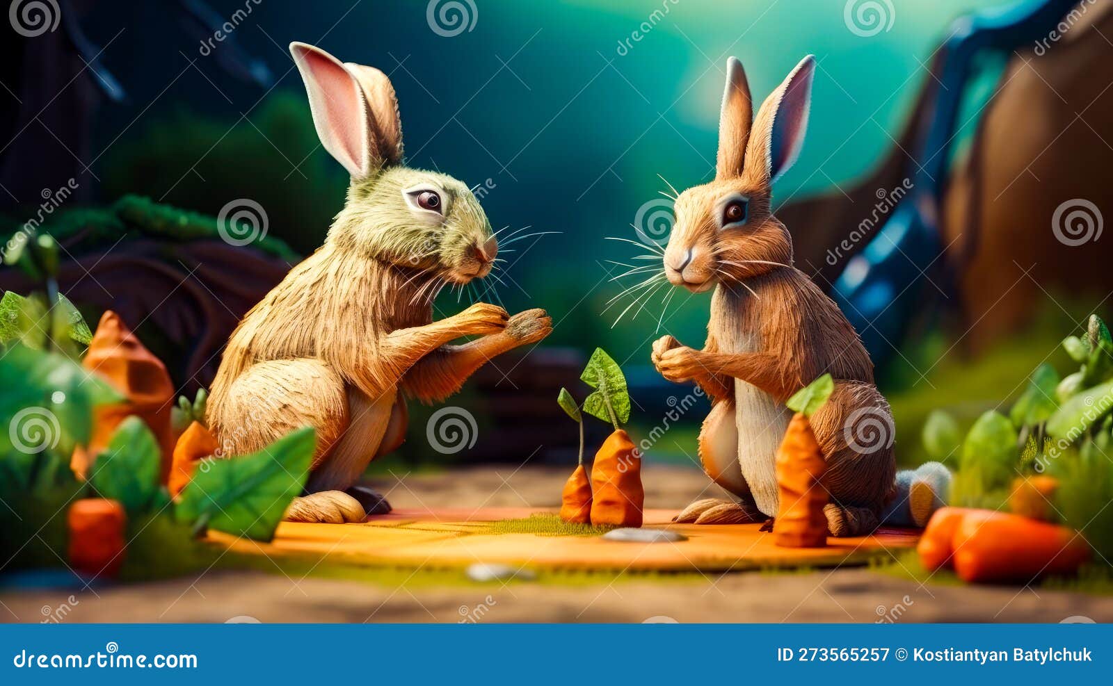 Couple of Rabbits Sitting Next To Each Other. Generative AI Stock ...