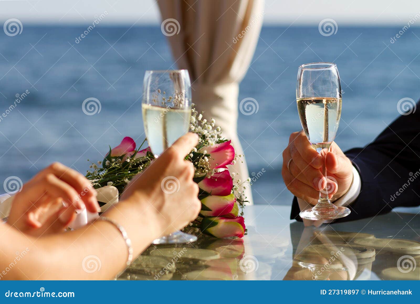 Couple Raising Wedding Toast Stock Image - Image of fiancee, bouquet ...