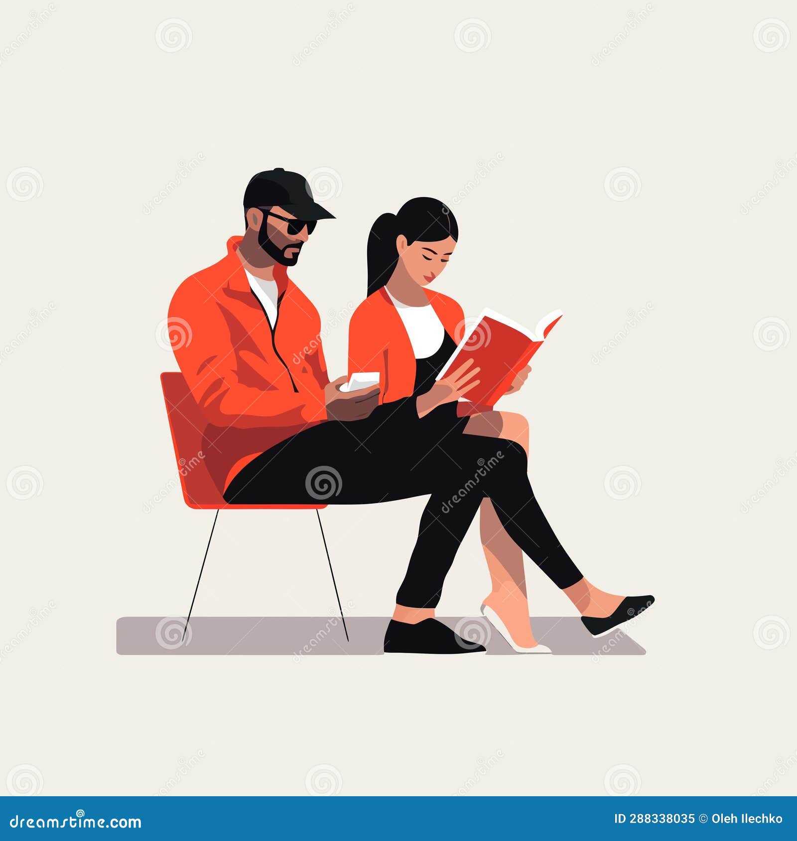 Couple Reading Book Vector Flat Minimalistic Isolated Illustration