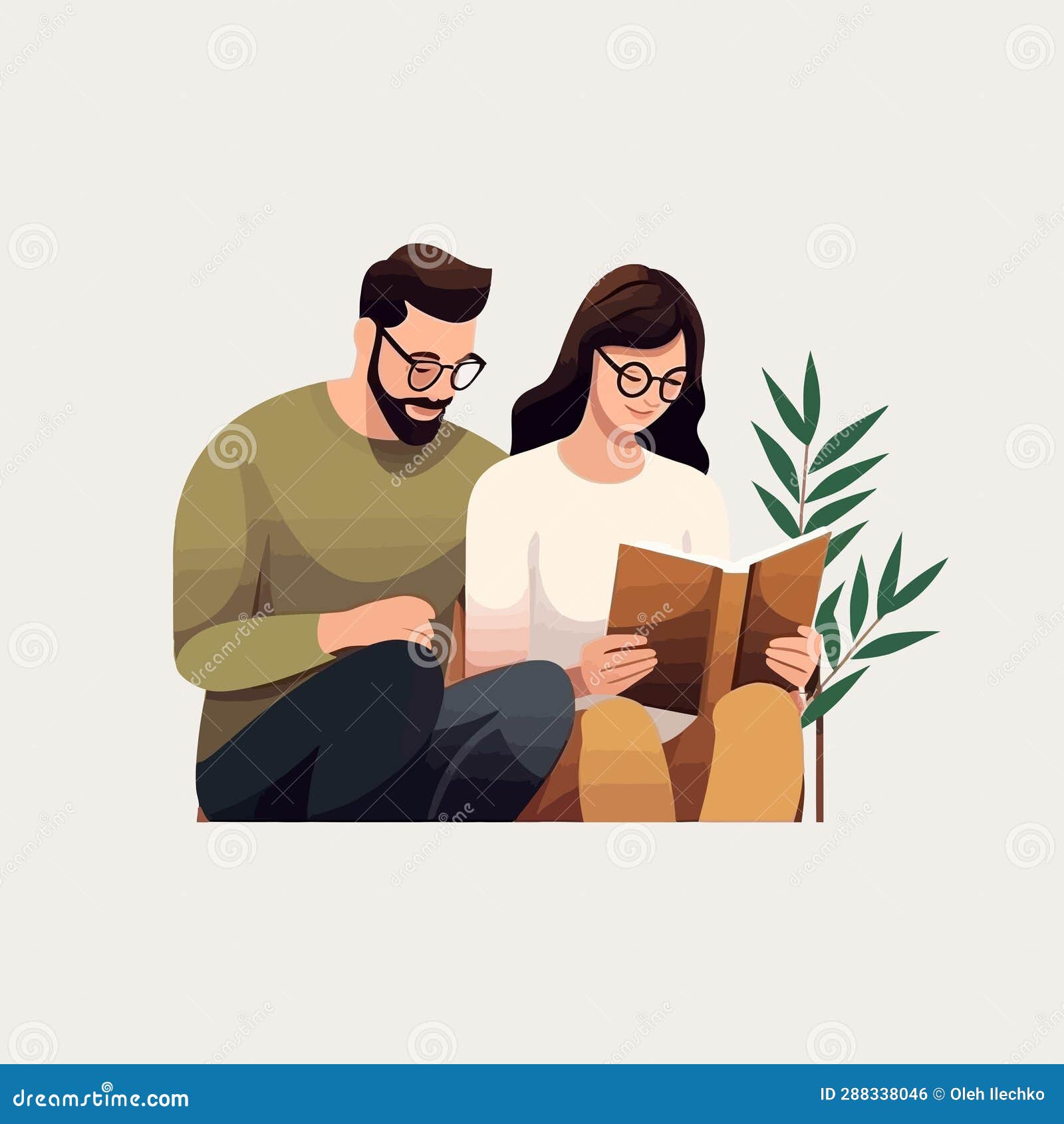 Couple Reading Book Vector Flat Minimalistic Isolated Illustration