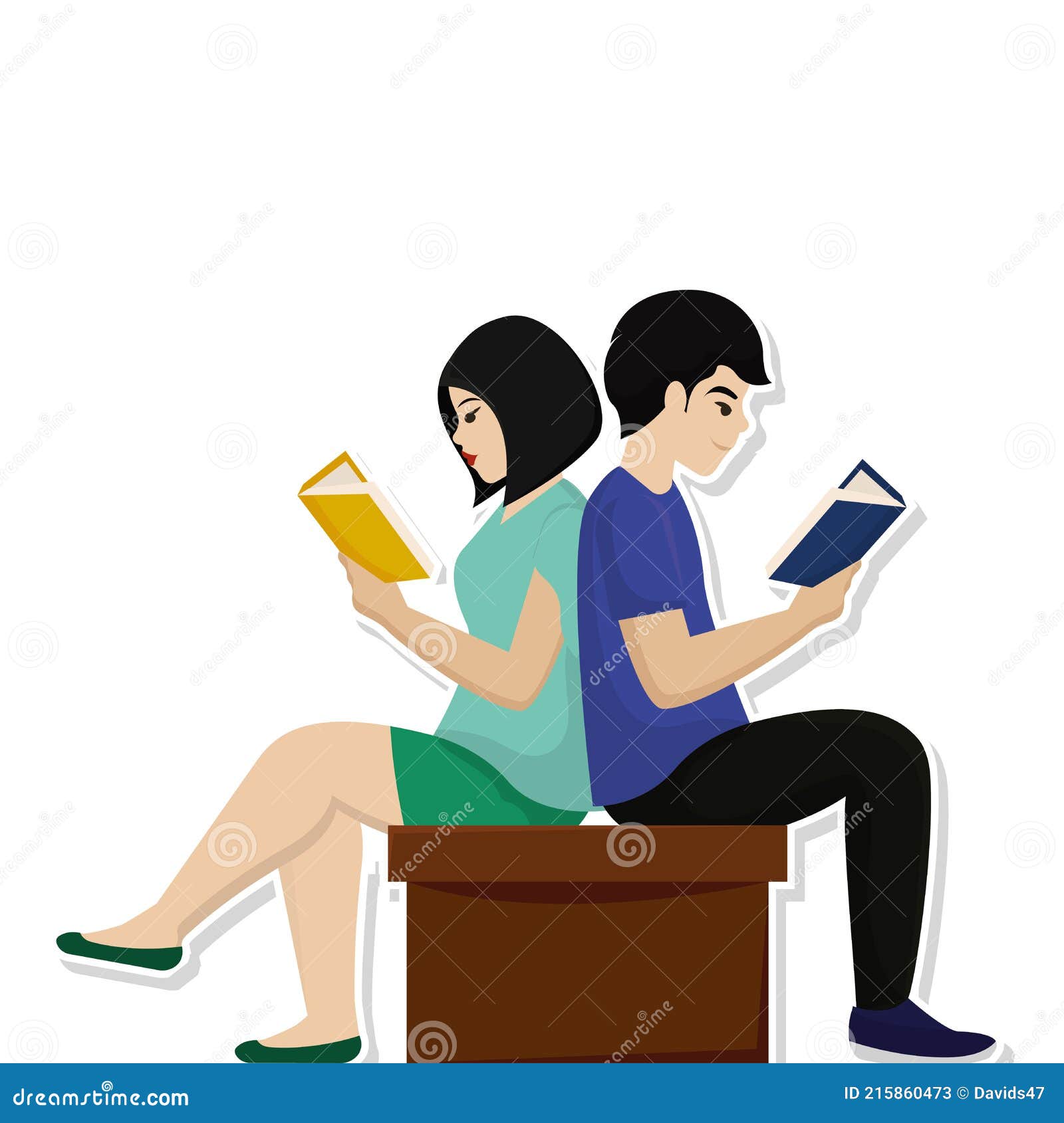 Couple Reading Books Stock Vector Illustration Of Woman 215860473