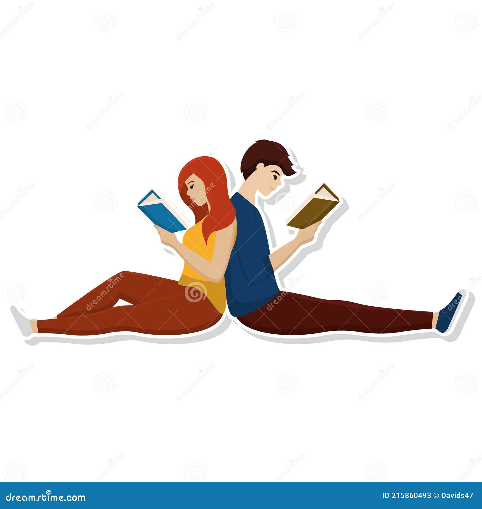 Couple Reading Books Stock Vector Illustration Of Vector 215860493