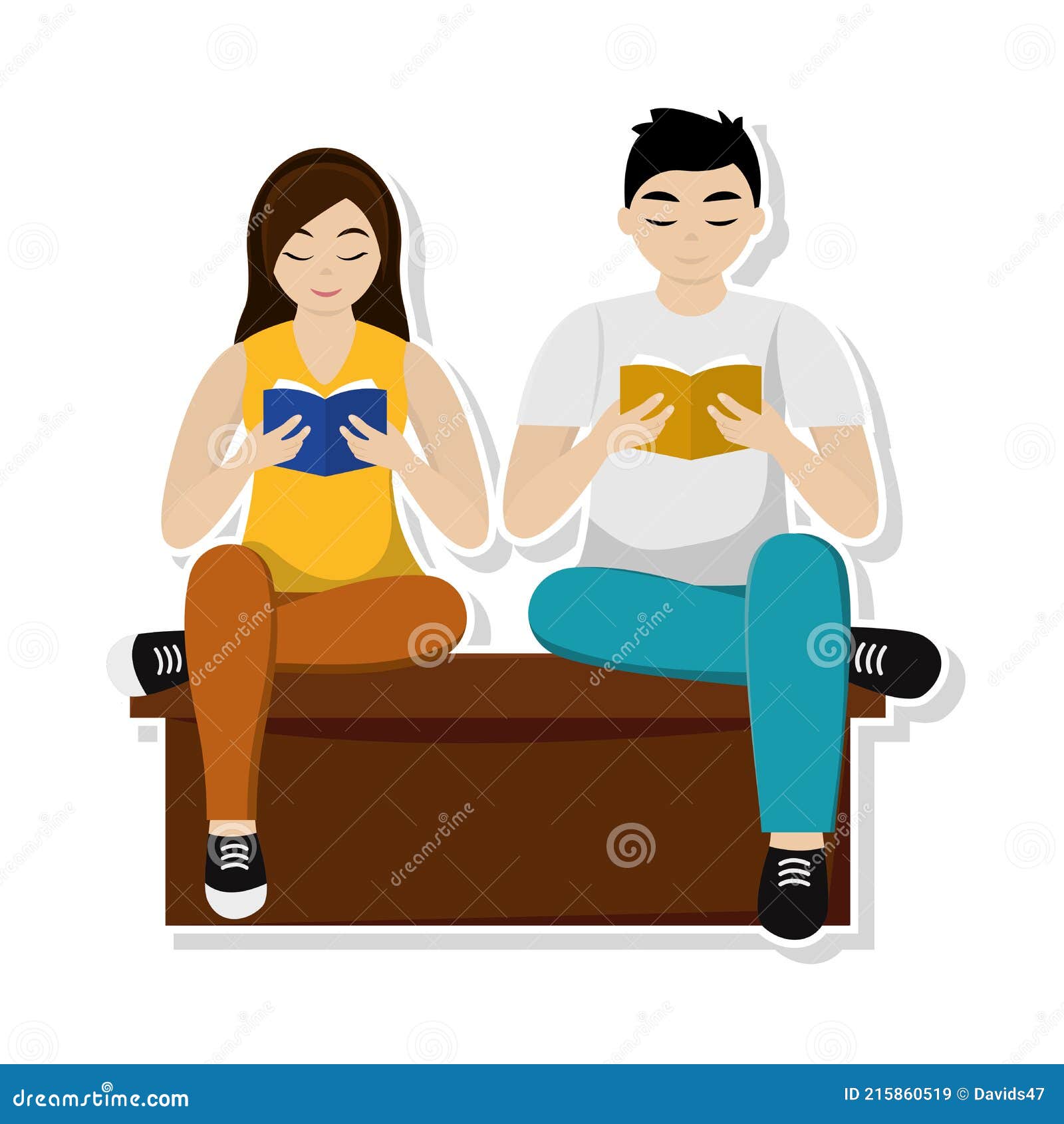 Couple Reading Books Stock Vector Illustration Of Leisure 215860519