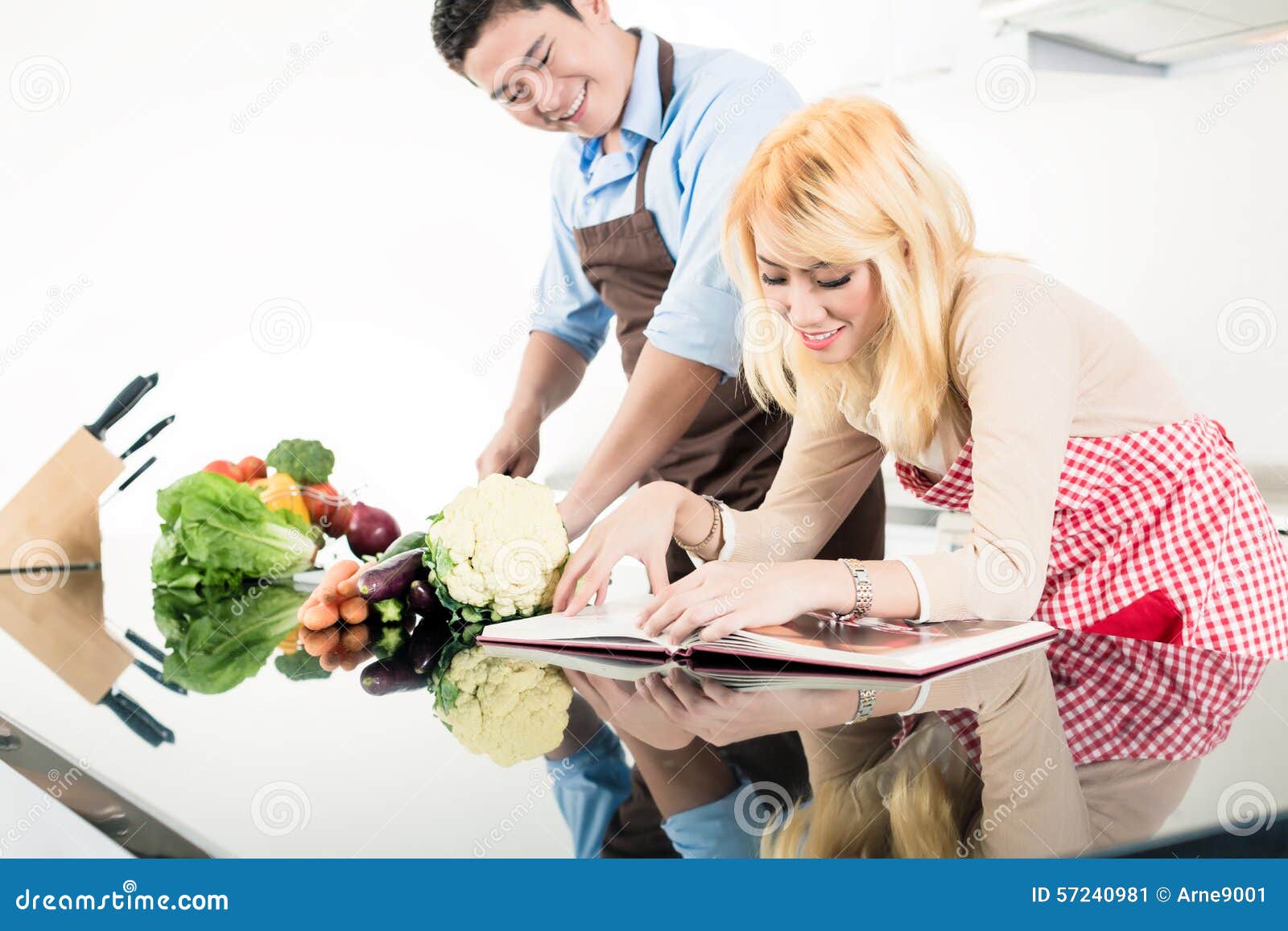 Couple Reading Recipes in Cook Book Stock Image - Image of nutrition ...