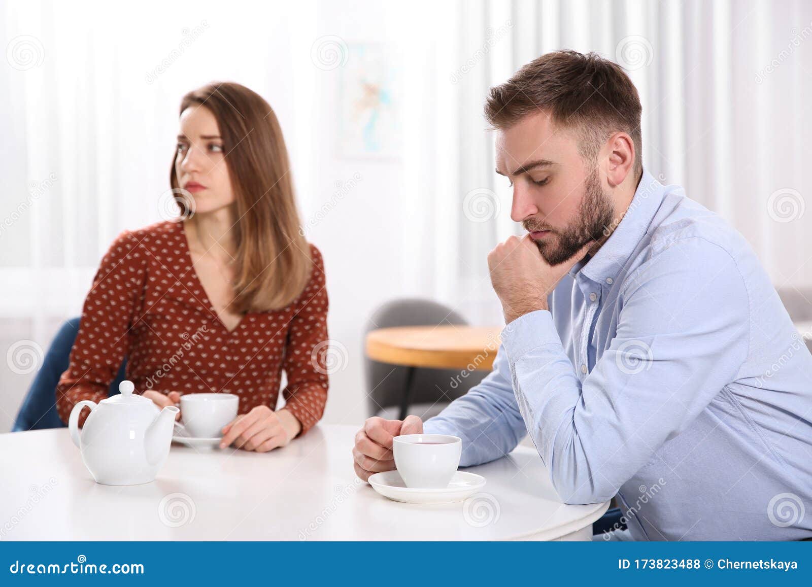Couple with Relationship Problems at Table Stock Photo - Image of ...