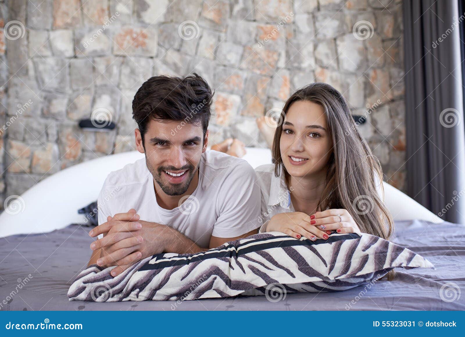 Couple Relax and Have Fun in Bed Stock Image - Image of embracing ...