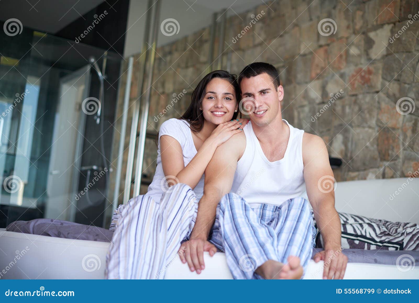 Couple Relax and Have Fun in Bed Stock Image - Image of living, looking ...