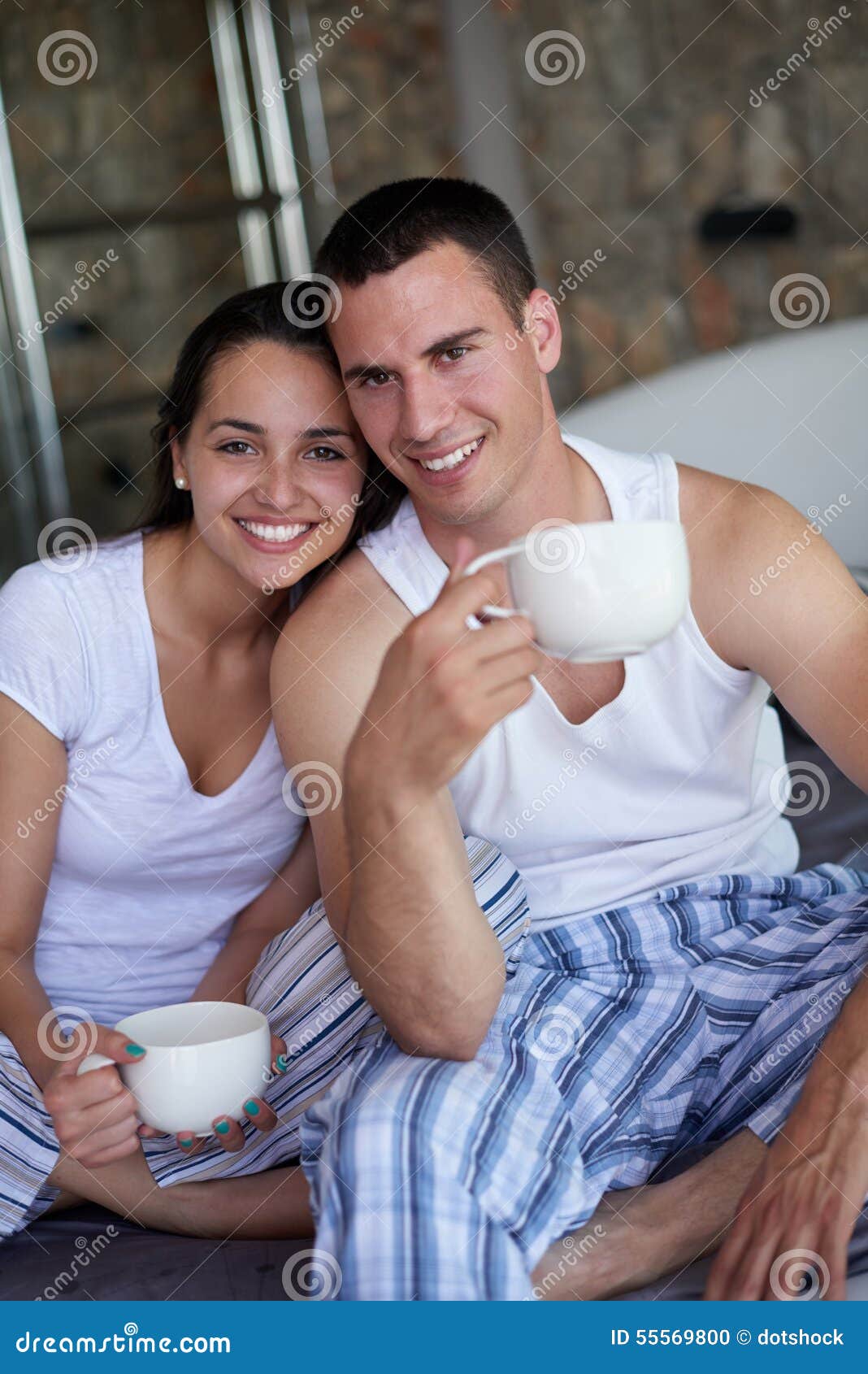 Couple Relax and Have Fun in Bed Stock Photo - Image of happiness ...