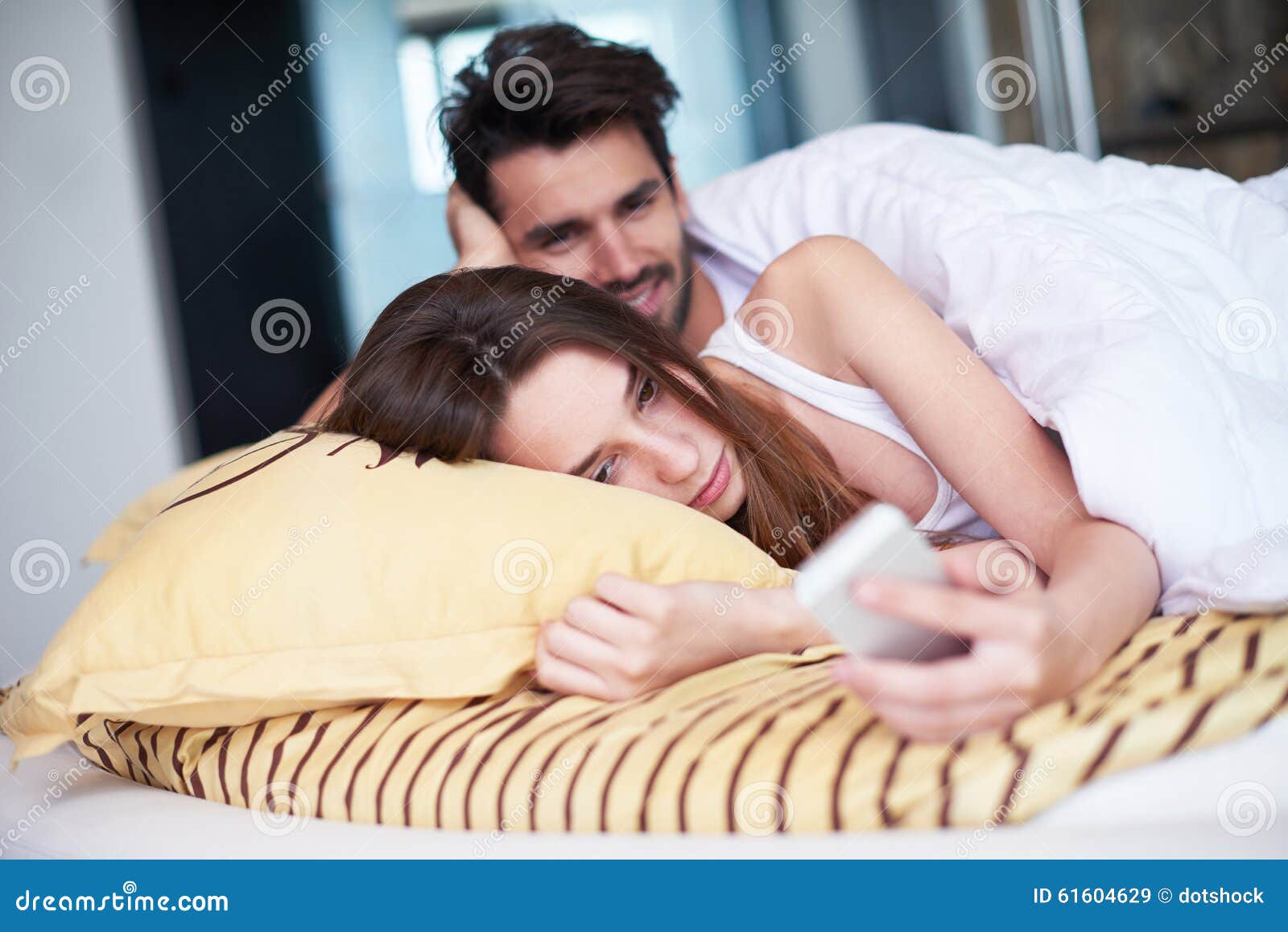 Couple Relax and Have Fun in Bed Stock Image - Image of comfortable ...